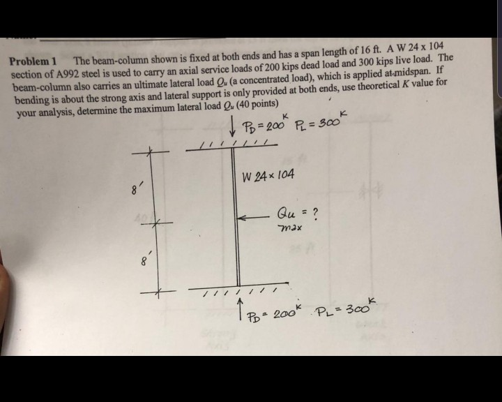 Solved Problem 1 The beam-column shown is fixed at both ends | Chegg.com