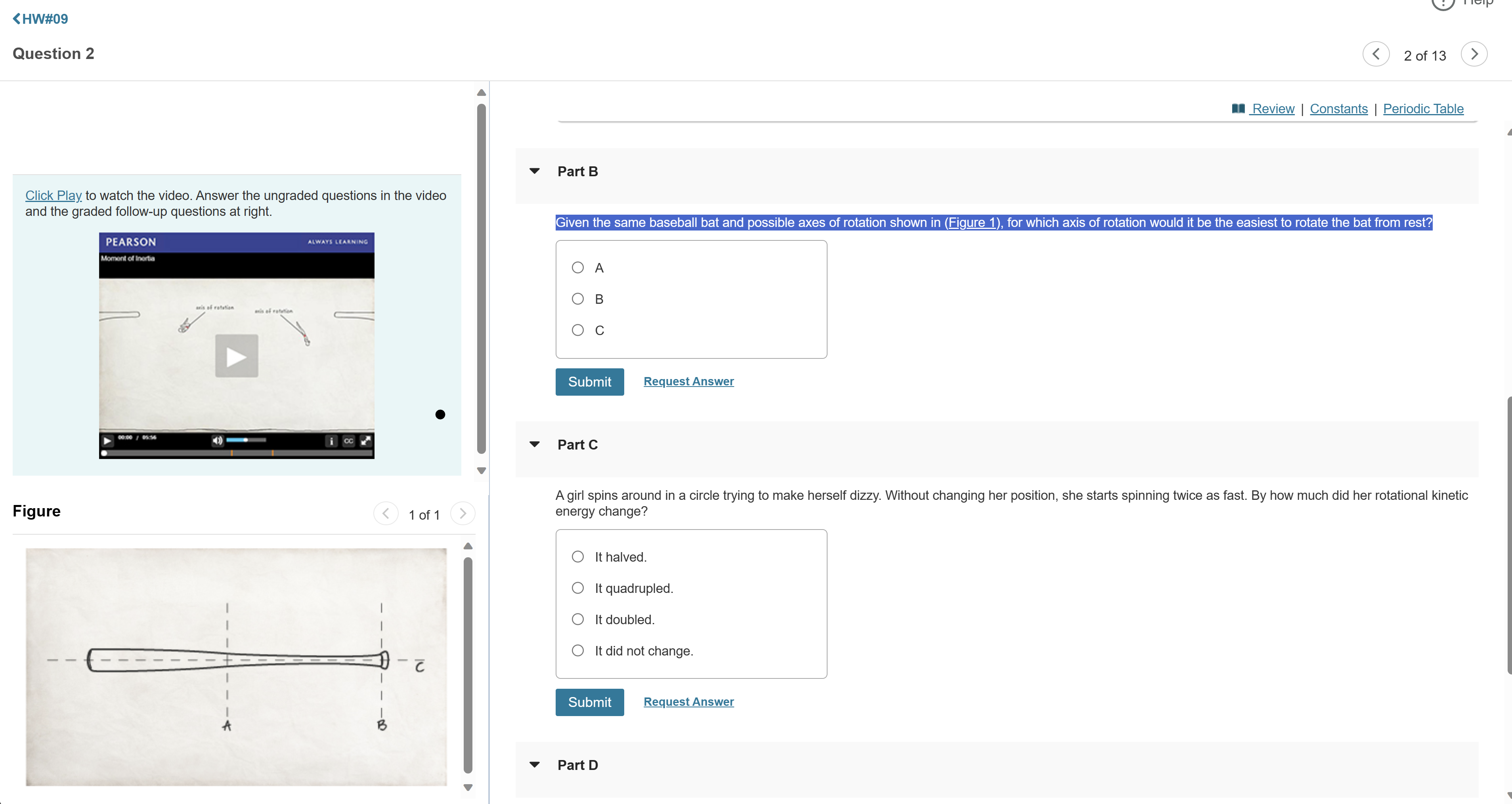 Solved Given the same baseball bat and possible axes of | Chegg.com