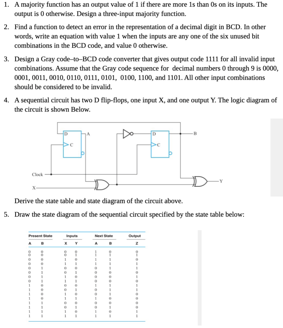 Solved 1 A Majority Function Has An Output Value Of 1 If