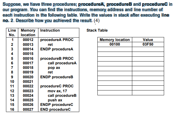 Solved Suppose, we have three procedures, procedure, | Chegg.com