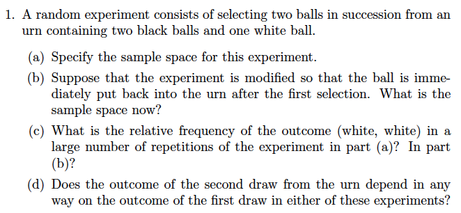Solved 1. A random experiment consists of selecting two | Chegg.com