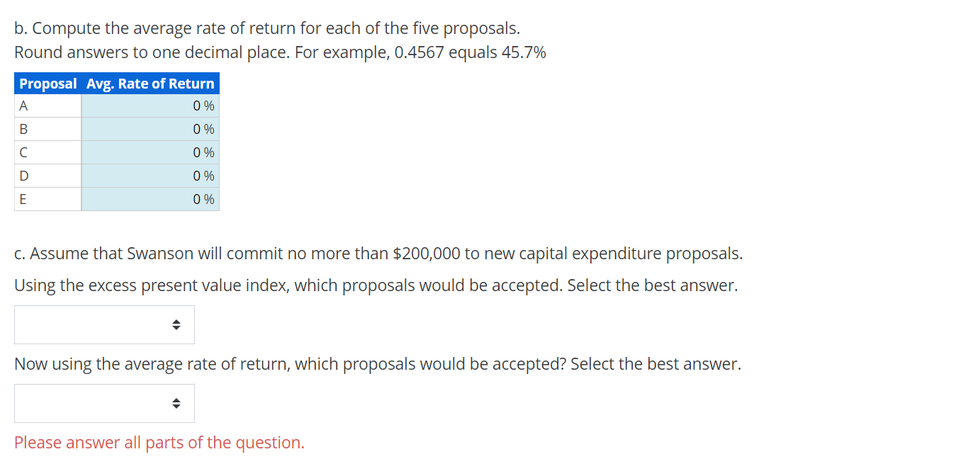 Solved Excess Present Value Index and Average Rate of Return | Chegg.com