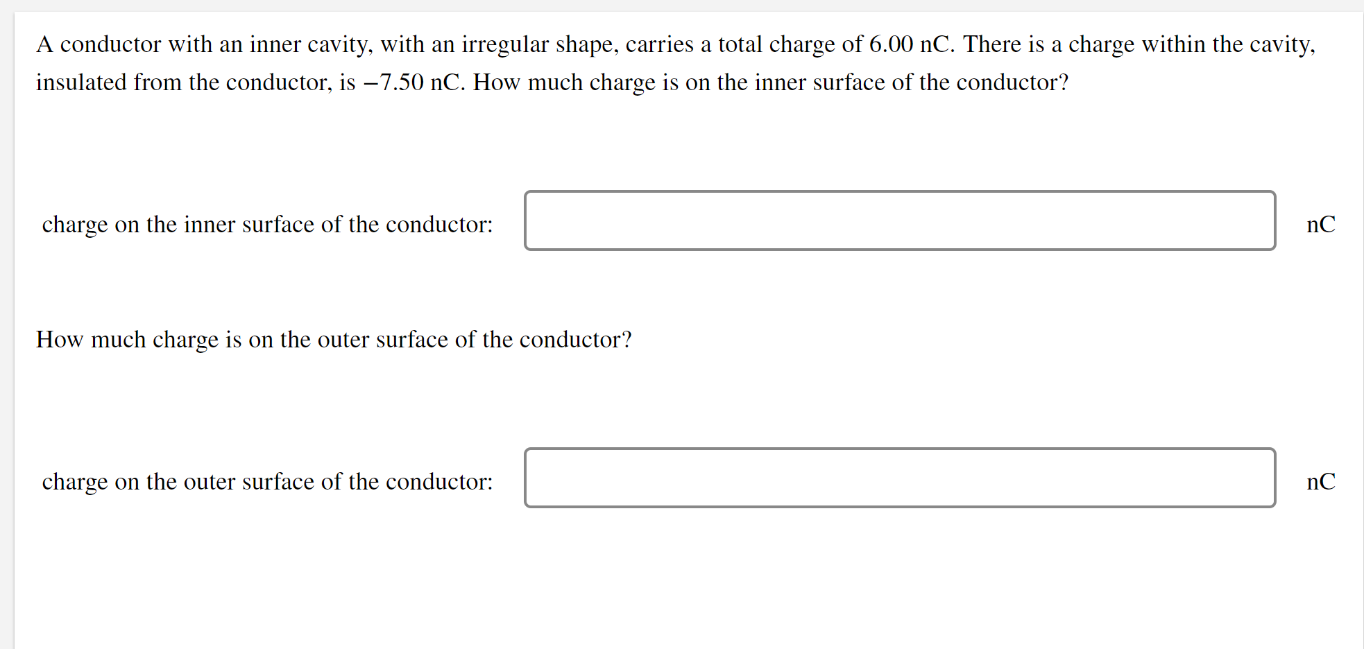 Solved A conductor with an inner cavity, with an irregular | Chegg.com