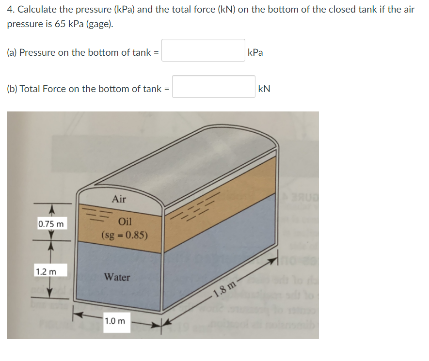 Solved 4. Calculate the pressure (kPa) and the total force | Chegg.com