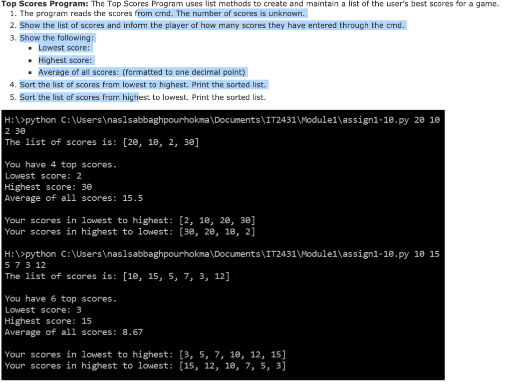 Solved Top Scores Program: The Top Scores Program uses list | Chegg.com