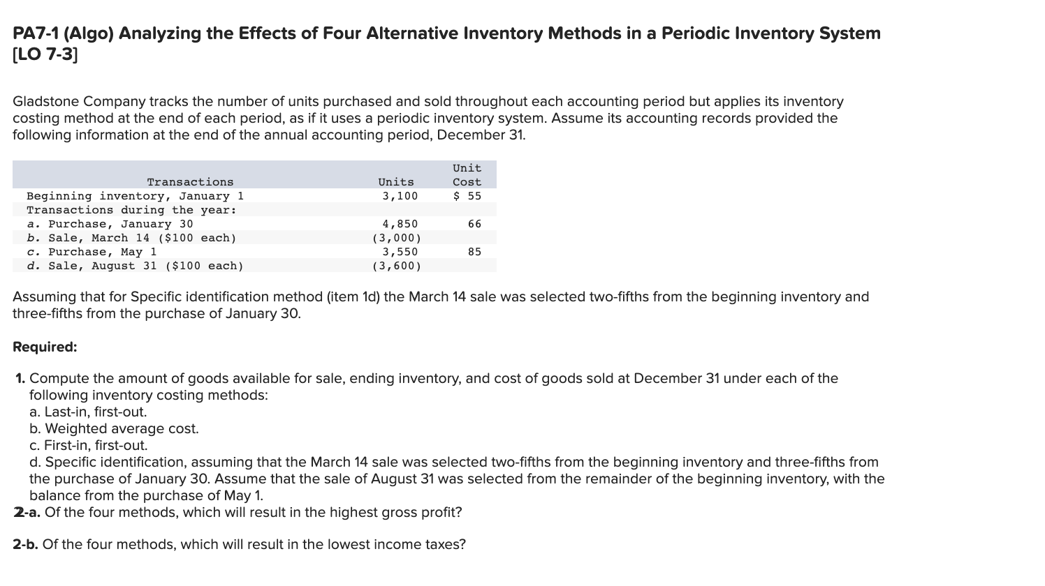 Solved PA7-1 (Algo) Analyzing the Effects of Four | Chegg.com