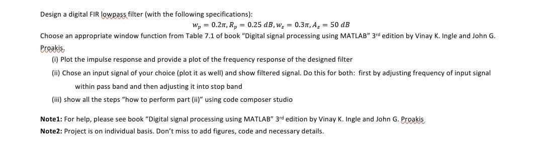 Design a digital FIR lowpass filter (with the | Chegg.com