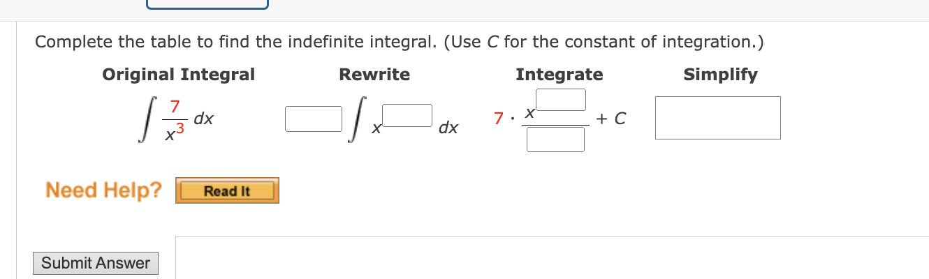Solved Complete the table to find the indefinite integral. | Chegg.com