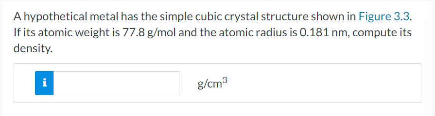 Solved A hypothetical metal has the simple cubic crystal | Chegg.com