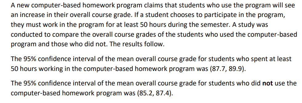 Solved A New Computer Based Homework Program Claims That 