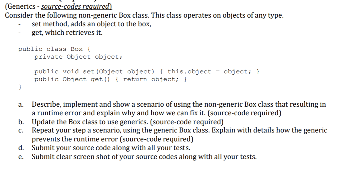 Solved (Generics - source-codes required) Consider the | Chegg.com