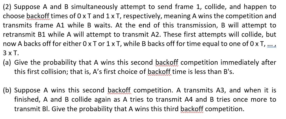 Solved (2) Suppose A and B simultaneously attempt to send | Chegg.com