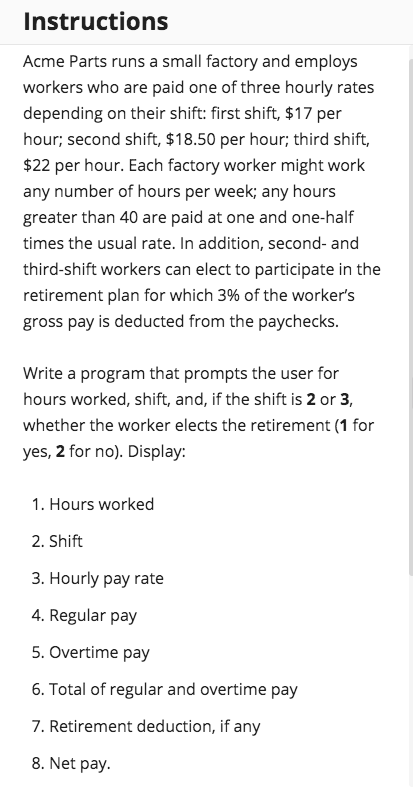 Solved Instructions Acme Parts runs a small factory and | Chegg.com