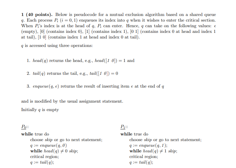 Solved 1 (40 points). Below is pseudocode for a mutual | Chegg.com