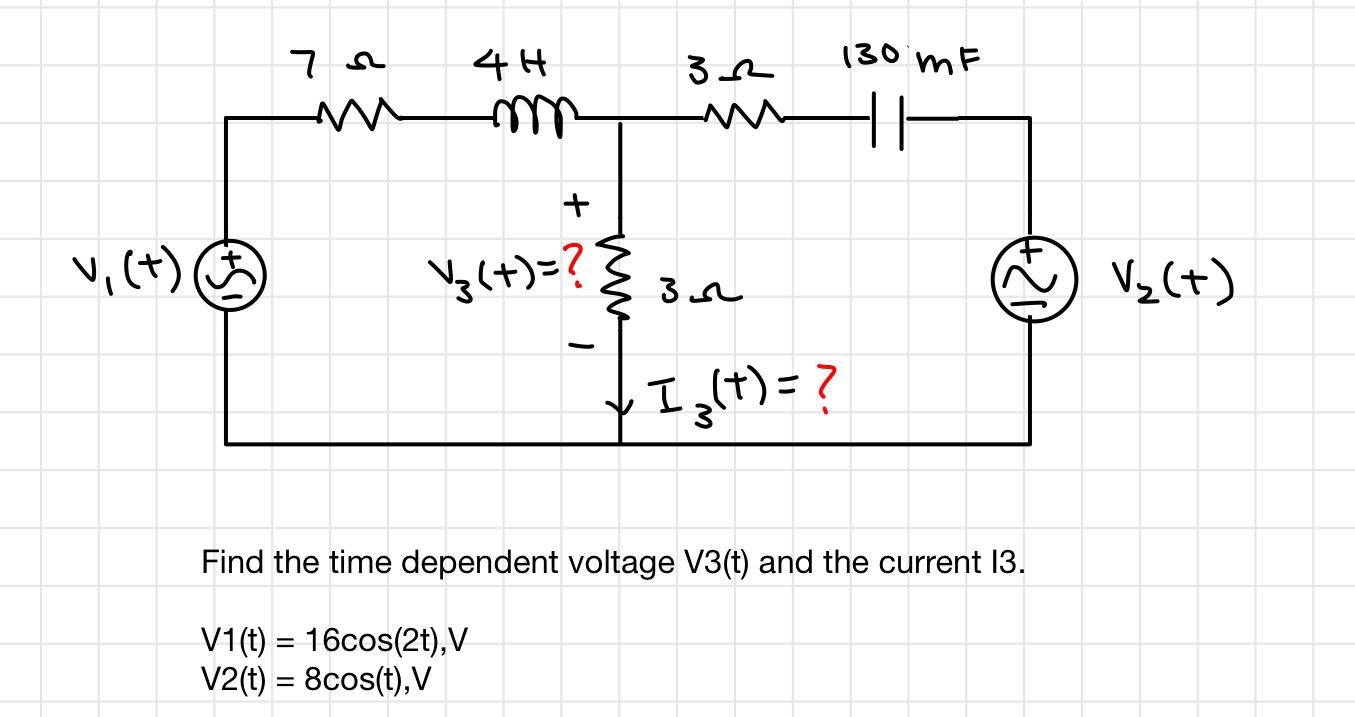 Solved Find the time dependent voltage V3(t) and the current | Chegg.com