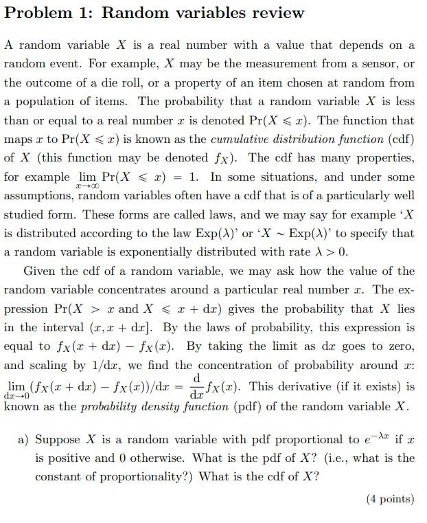Solved Problem 1: Random variables review 100 A random | Chegg.com
