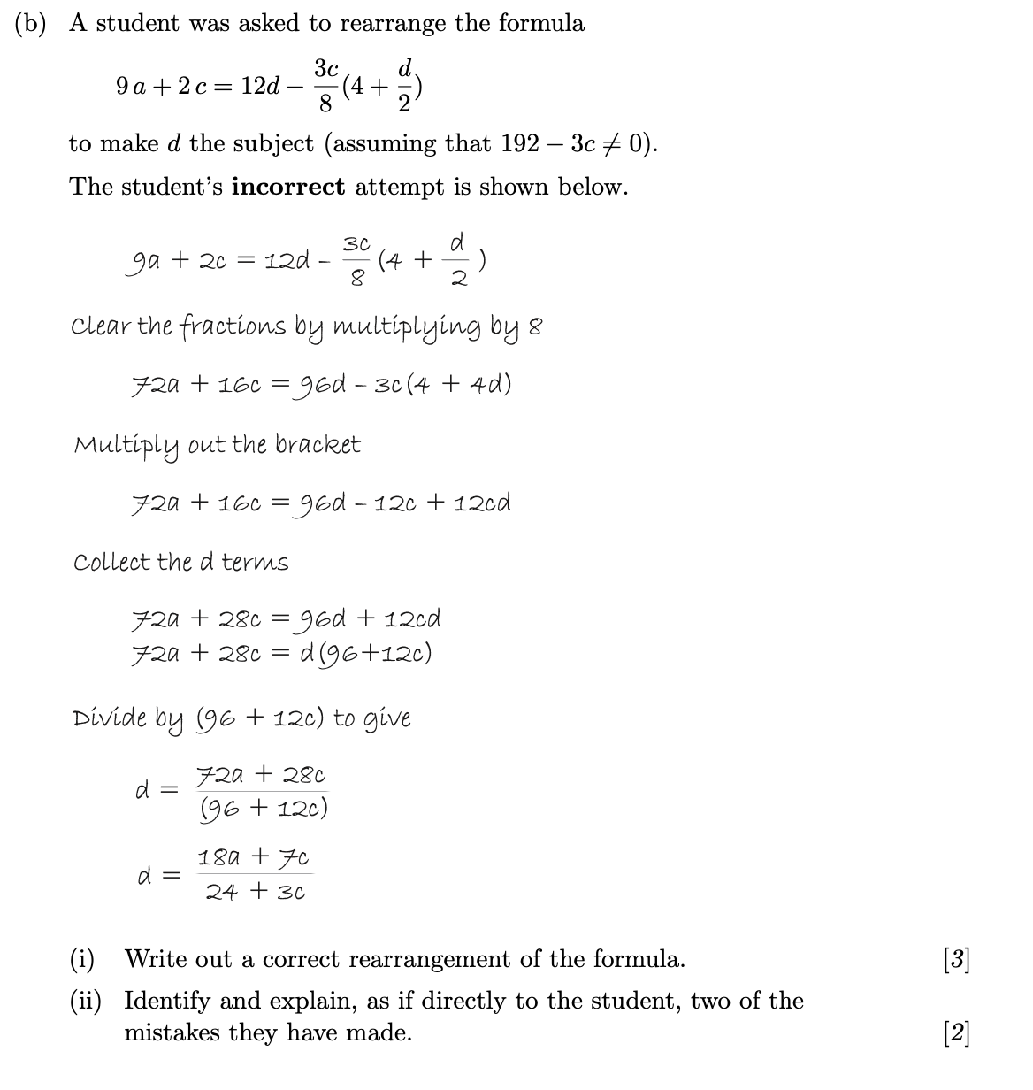 (b) A student was asked to rearrange the formula | Chegg.com