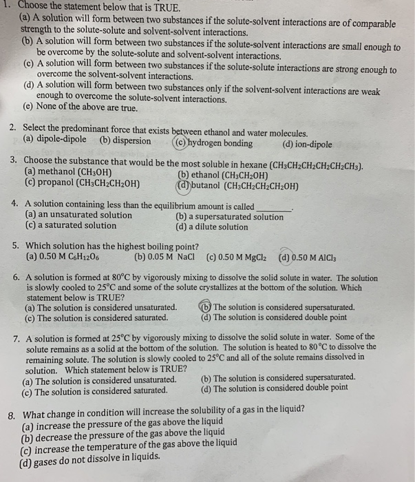 Solved Choose the statement below that is TRUE. solution | Chegg.com