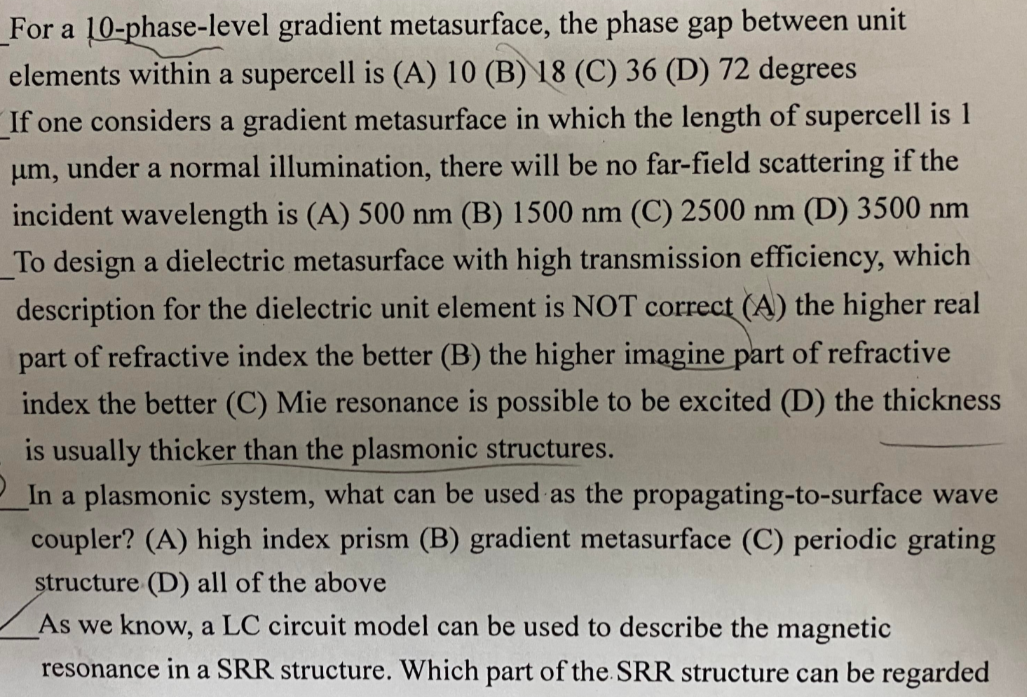 For a 10-phase-level gradient metasurface, the phase | Chegg.com