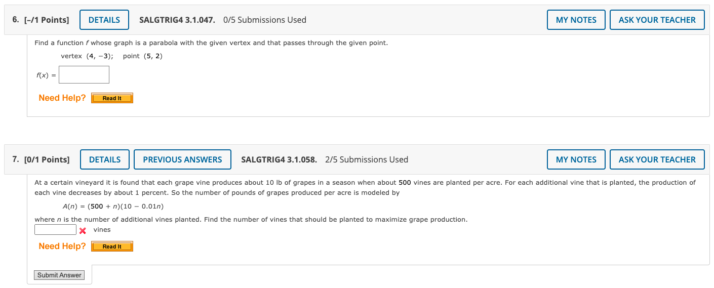 Solved 6. [-/1 Points] DETAILS SALGTRIG4 3.1.047. 0/5 | Chegg.com