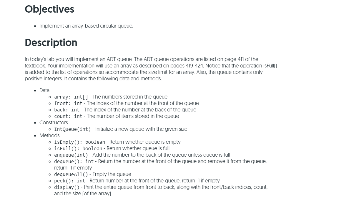 Solved Objectives • Implement an array-based circular queue. | Chegg.com