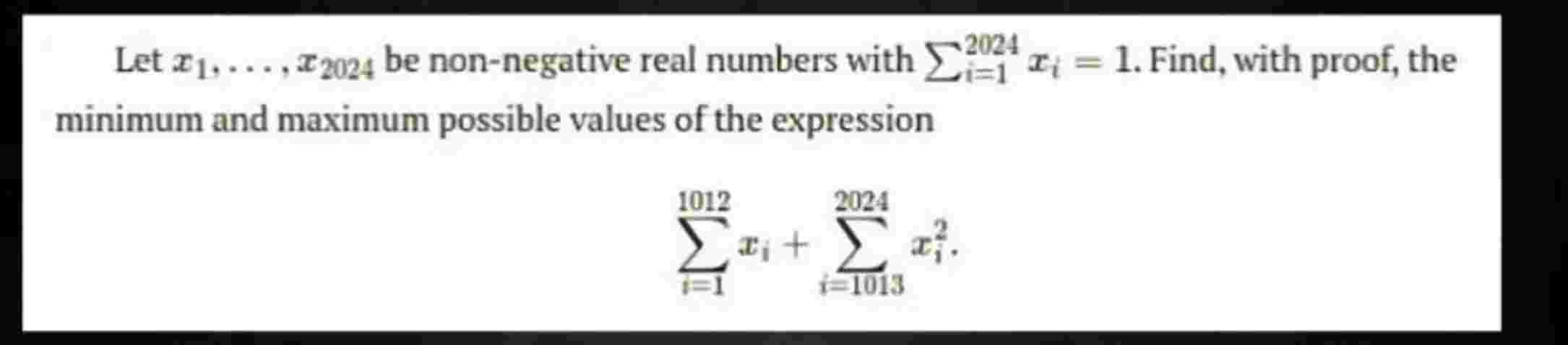 Solved Let x1,dots,x2024 be ﻿non-negative real numbers with | Chegg.com