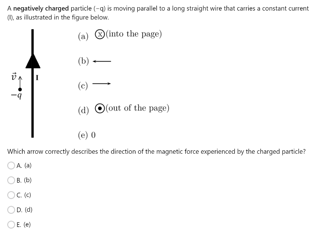 Solved A negatively charged particle (-9) is moving parallel | Chegg.com