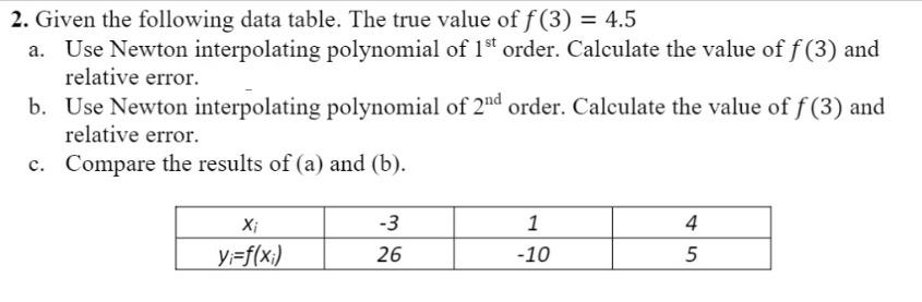 Solved 2. Given the following data table. The true value of | Chegg.com
