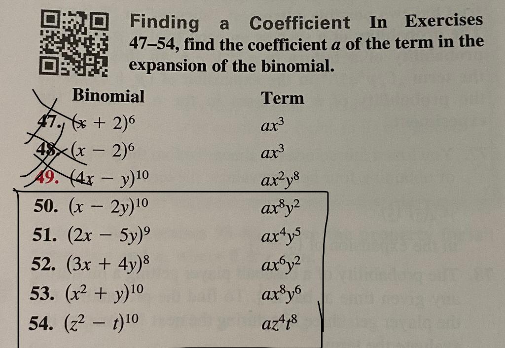 Solved a Finding a Coefficient In Exercises 47–54, find the | Chegg.com
