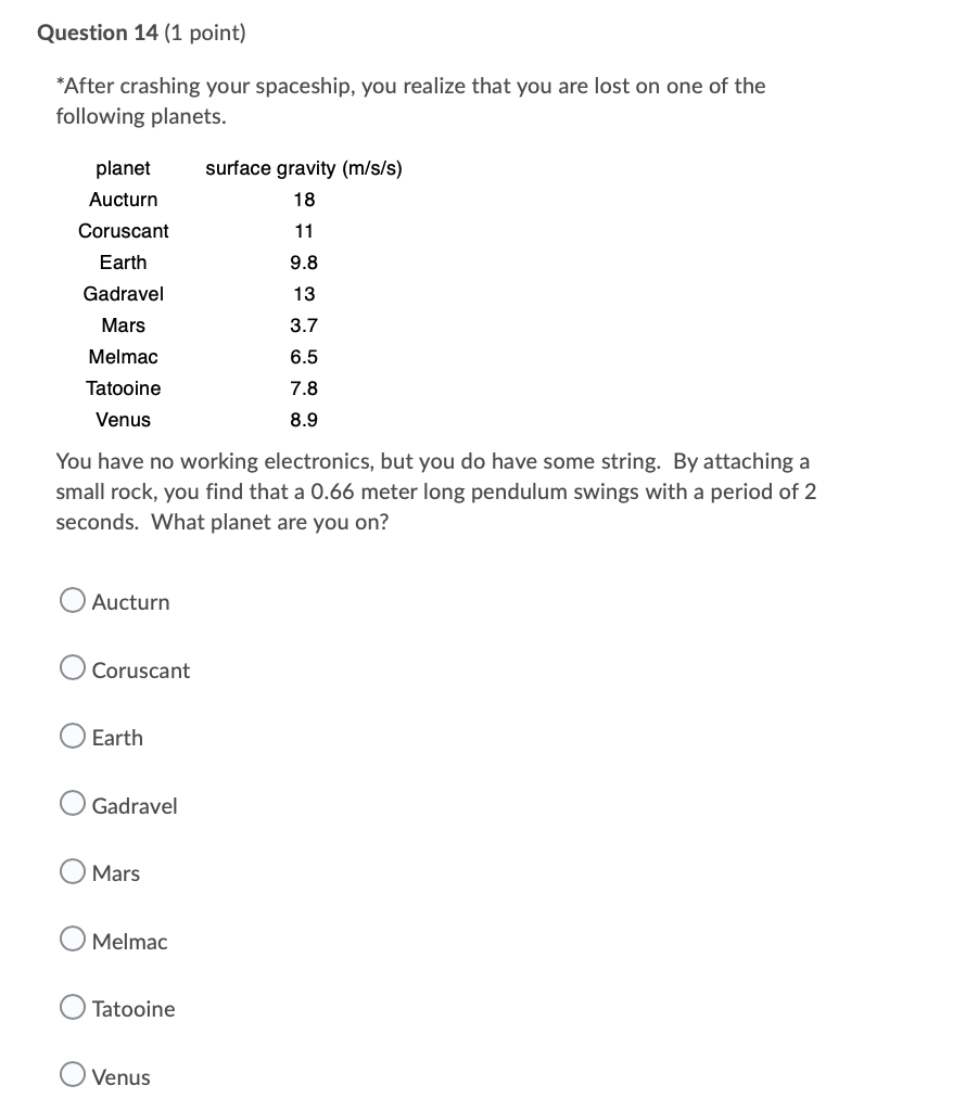 Solved Question 14 (1 point) *After crashing your spaceship, | Chegg.com