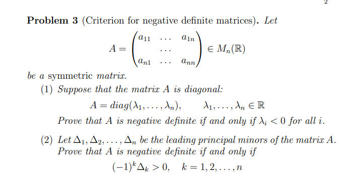 Solved 011 ann , Problem 3 (Criterion for negative definite | Chegg.com