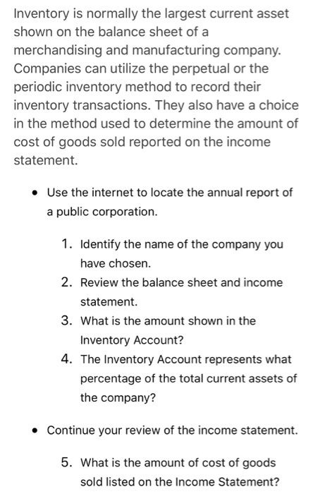 Solved Inventory is normally the largest current asset shown | Chegg.com