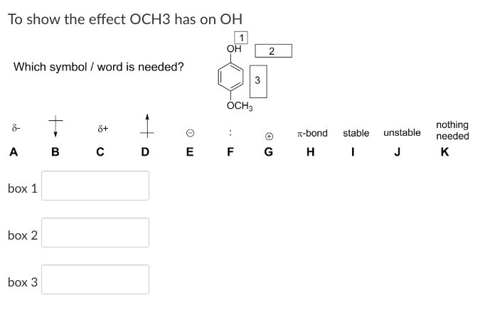 Solved To show the effect OCH3 has on OH 1 OH 2 Which symbol | Chegg.com