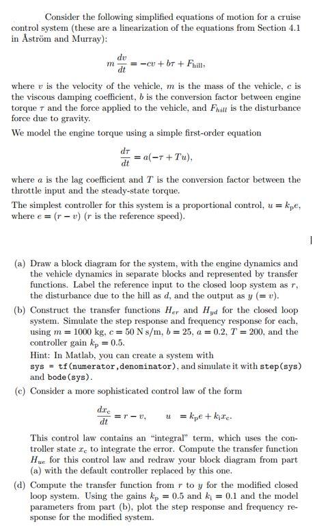 Consider the following simplified equations of motion | Chegg.com