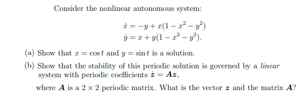 Consider the nonlinear autonomous system: i = -y + | Chegg.com