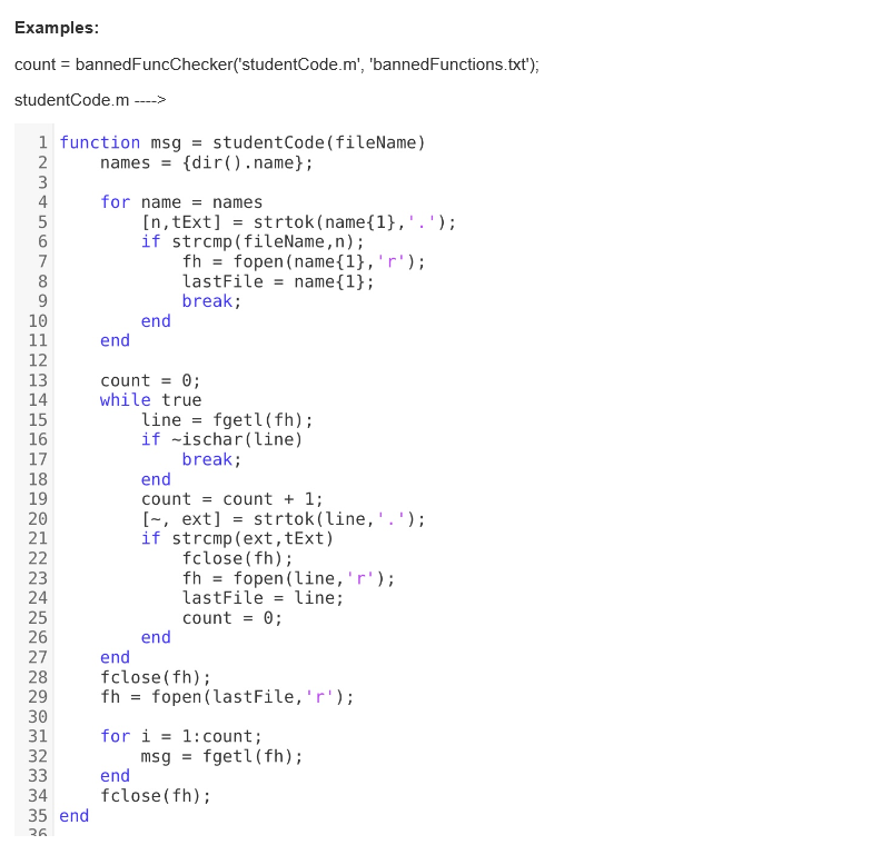 Function name: bannedFuncChecker Inputs (2): • (char) | Chegg.com
