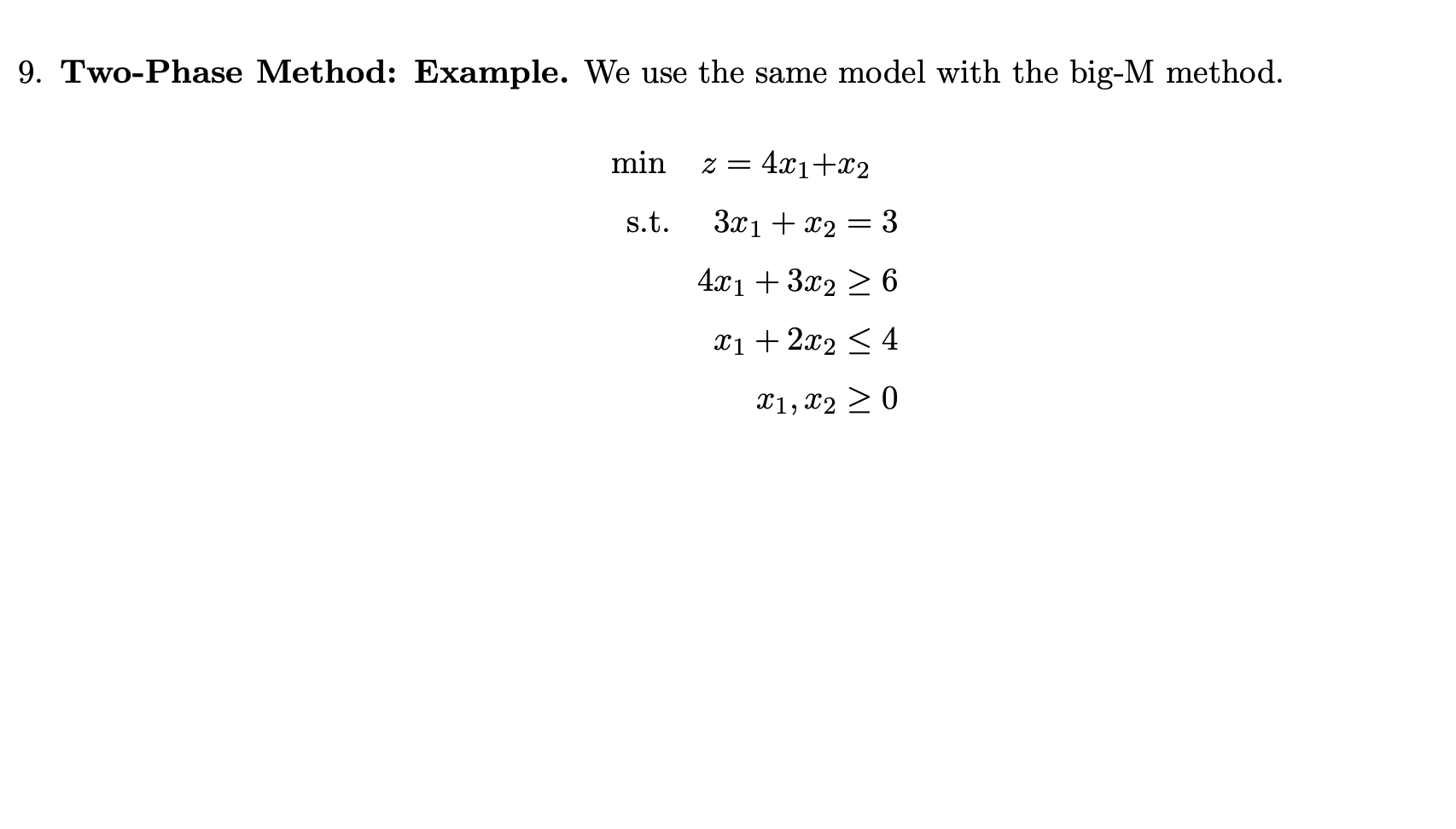 Solved Two-Phase Method: Example. We use the same model with | Chegg.com