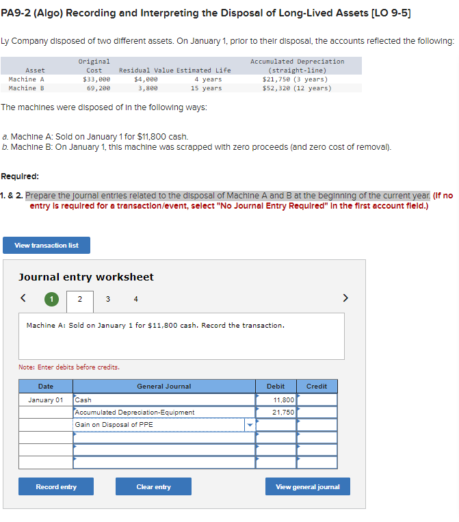 Solved PA9-2 (Algo) Recording and Interpreting the Disposal | Chegg.com