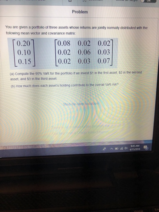 Solved Problem You are given a portfolio of three assets | Chegg.com