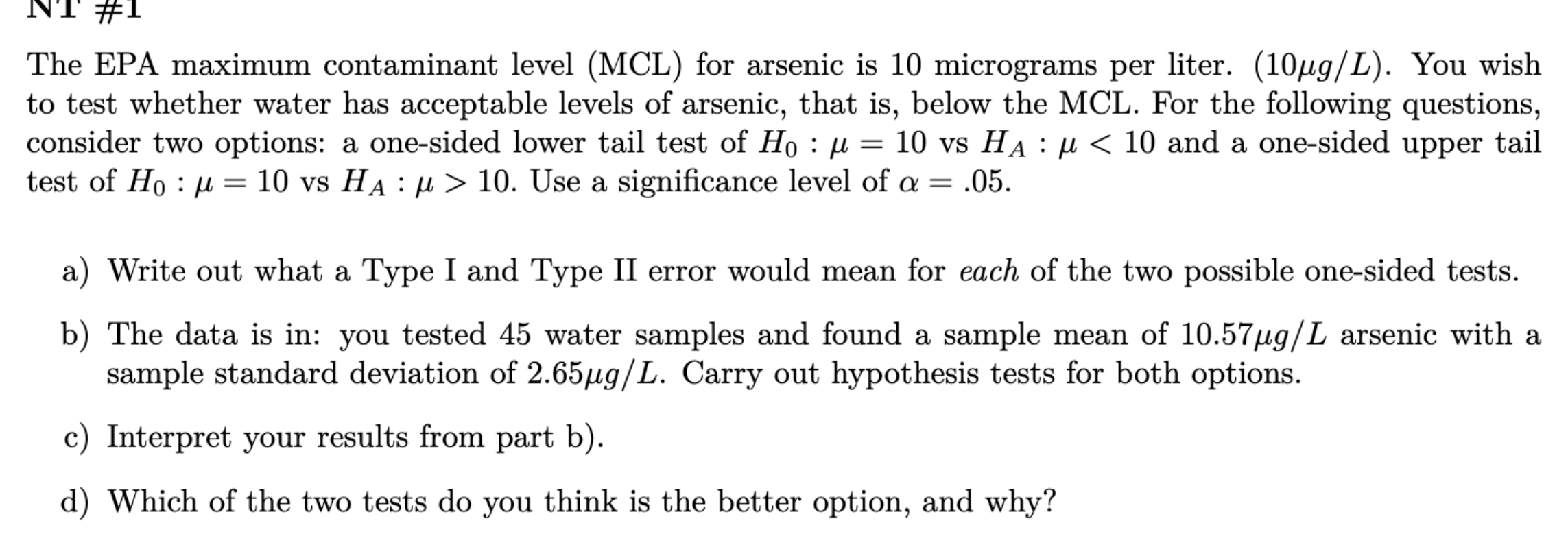 Solved #1 The EPA maximum contaminant level (MCL) for | Chegg.com