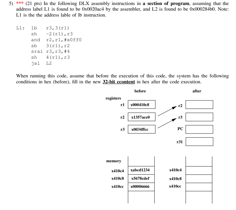 Solved 5) (21 pts) In the following DLX assembly | Chegg.com