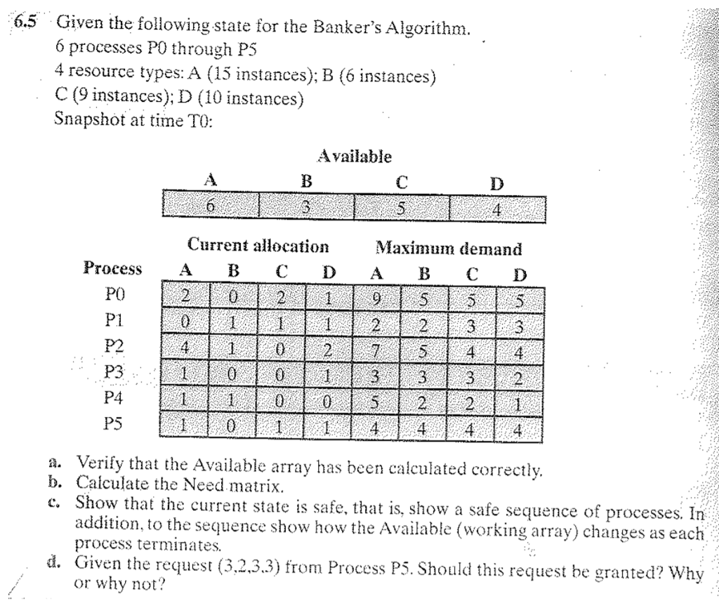 6.5 Given the following state for the Banker's | Chegg.com