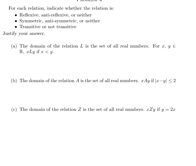 Solved For each relation, indicate whether the relation is: | Chegg.com