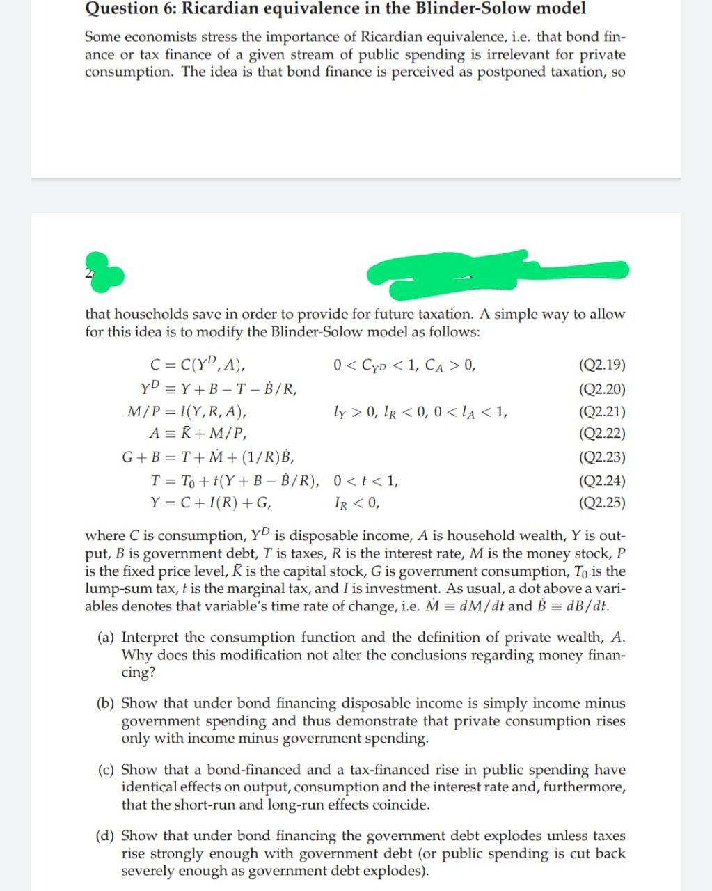 Solved Question 6: Ricardian equivalence in the | Chegg.com