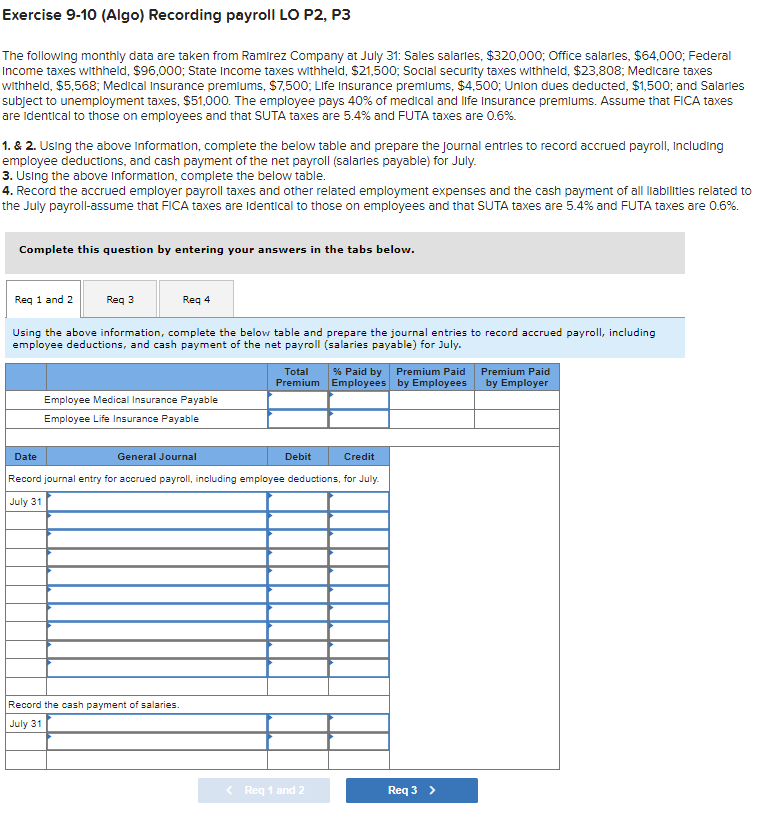 Exercise 9-10 (Algo) Recording payroll LO P2, P3 The | Chegg.com