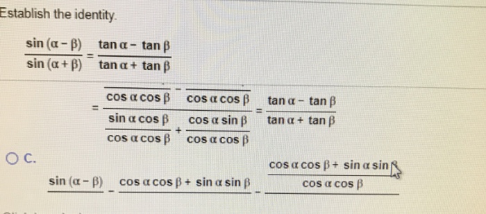 Solved Establish the identity. sin (?-?) sin (? + ?) tan | Chegg.com