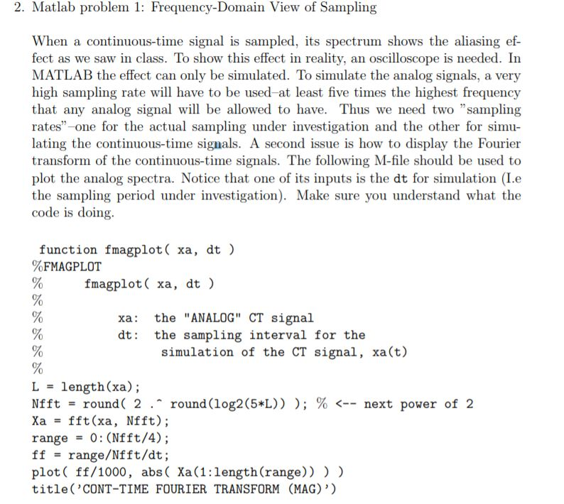 Solved 2. Matlab problem 1: Frequency-Domain View of | Chegg.com