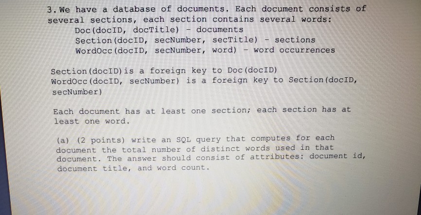 3. We have a database of documents. Each document | Chegg.com