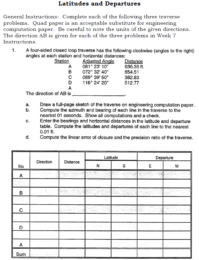 Solved Latitudes and Departures General Instructions: | Chegg.com