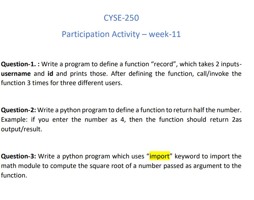 Solved CYSE-250 Participation Activity – week-11 Question-1. | Chegg.com
